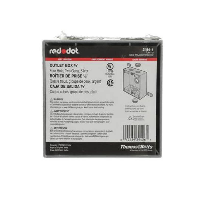 2IH4-1 Red Dot 1/2 Hub 2 Gang 4 Hub Die-Cast Aluminum Box | Coburn Supply